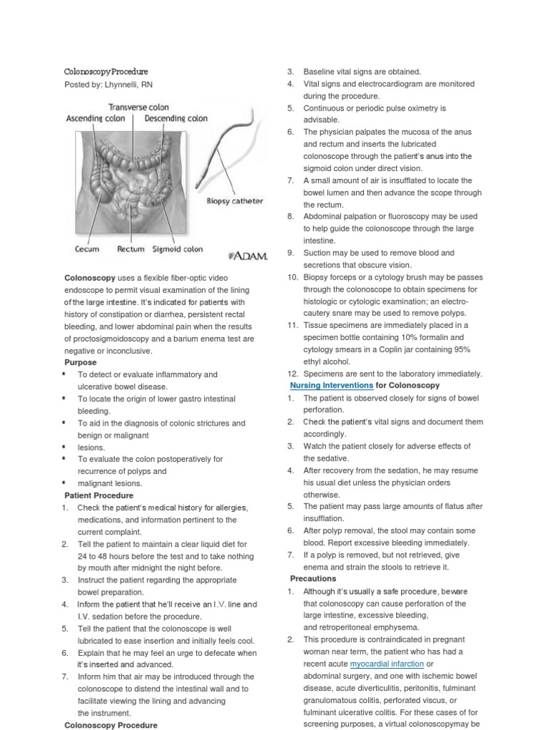 Colonoscopy Procedure | PDF | Colonoscopy | Gastrointestinal Tract