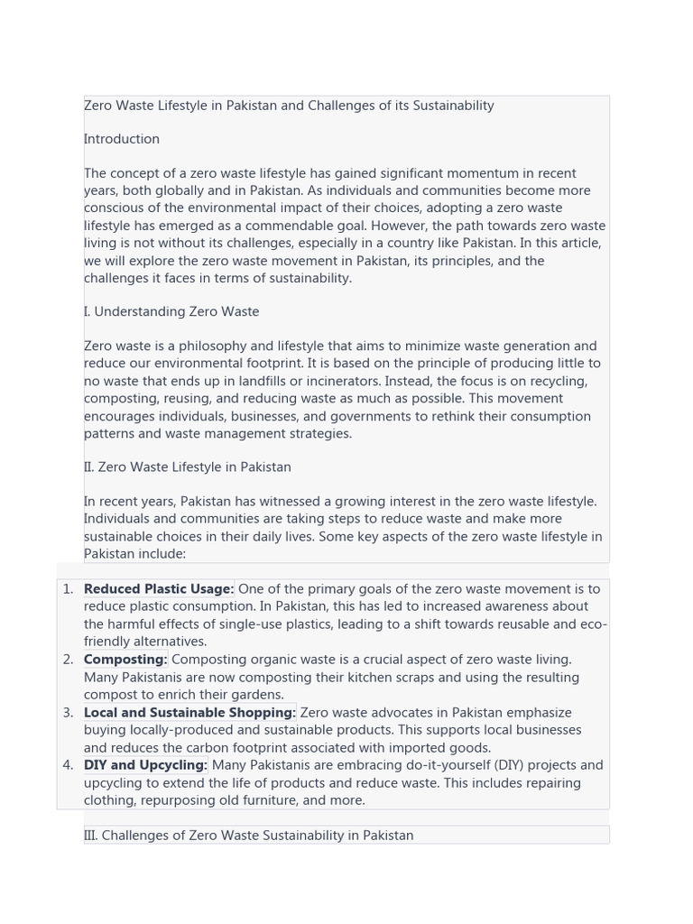Zero Waste Lifestyle in Pakistan and Challenges of Its Sustainability ...