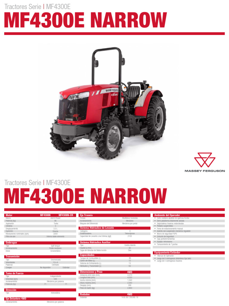 Fichatecnica Mf4300e Narrow | PDF | Embrague | Tecnologías automotrices