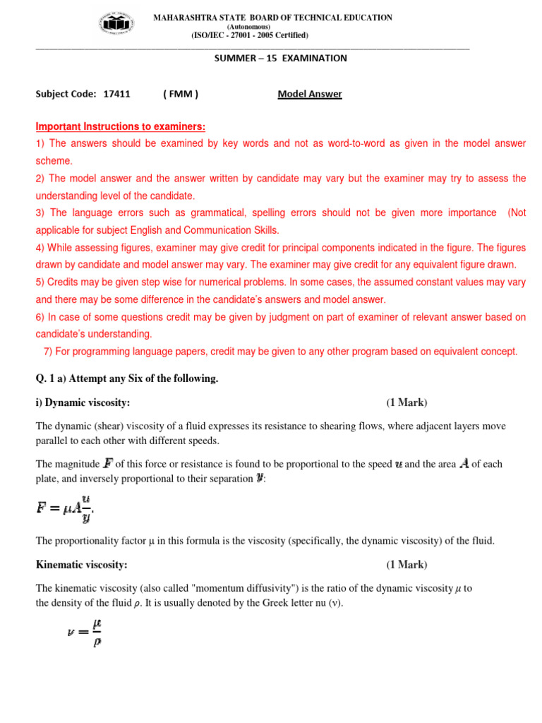 2015 Summer Model Answer Paper | PDF | Pump | Fluid Dynamics