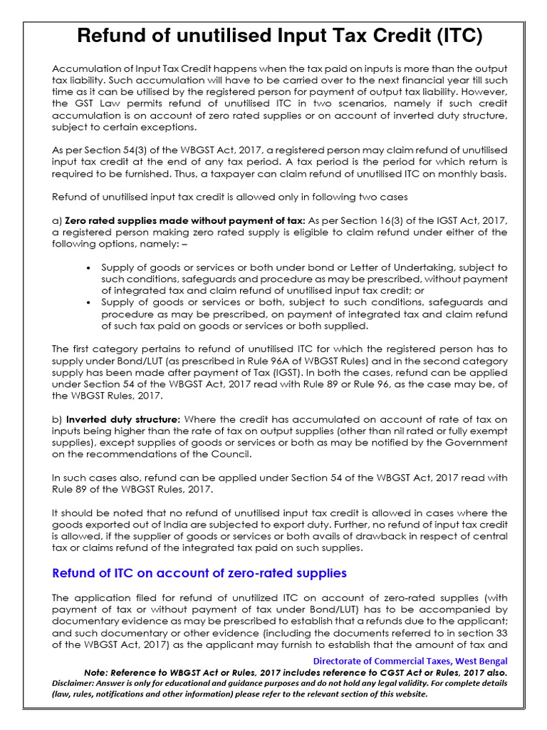 Refund of Unutilised Itc Under GST | PDF