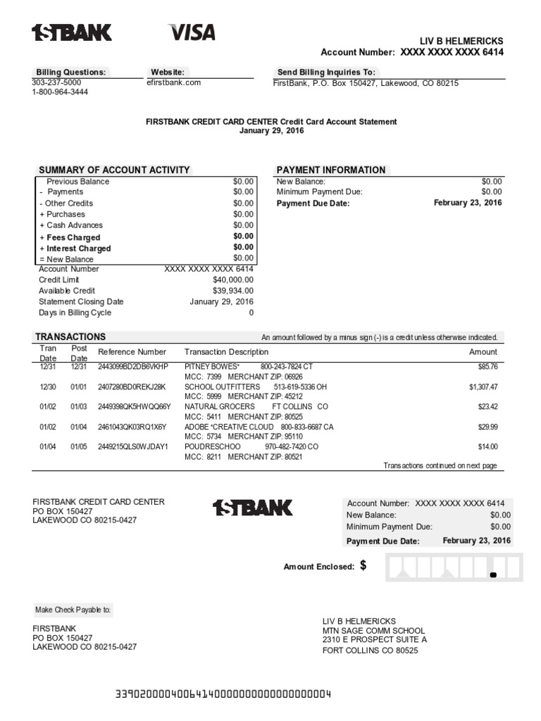January 2016 Credit Card Statement - Mountain Sage | PDF | Credit Card ...