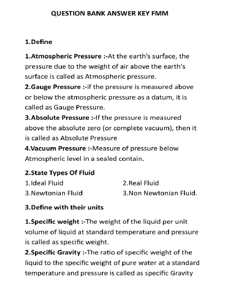 FMM Question Bank Answer Key | PDF