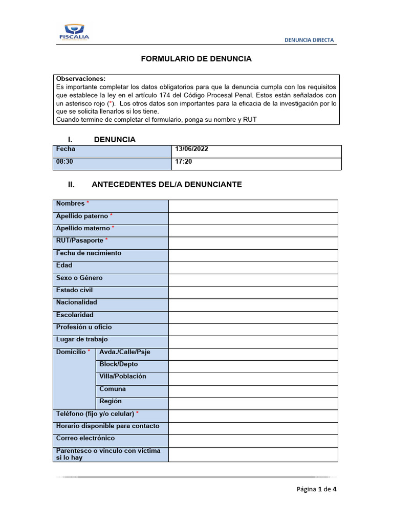 Formato formulario de denuncia | PDF | Justicia | Crimen y violencia