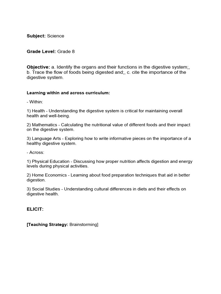 Lesson Plan | PDF | Digestion | Gastrointestinal Tract