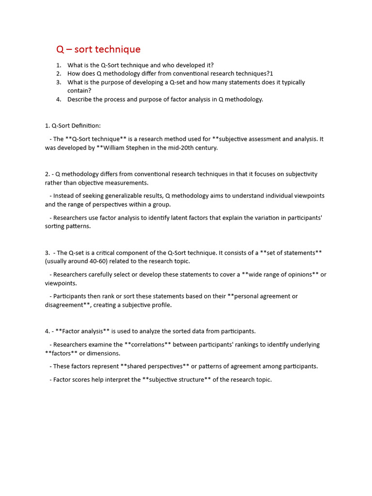 Q - Sort Technique | PDF | Interview | Methodology