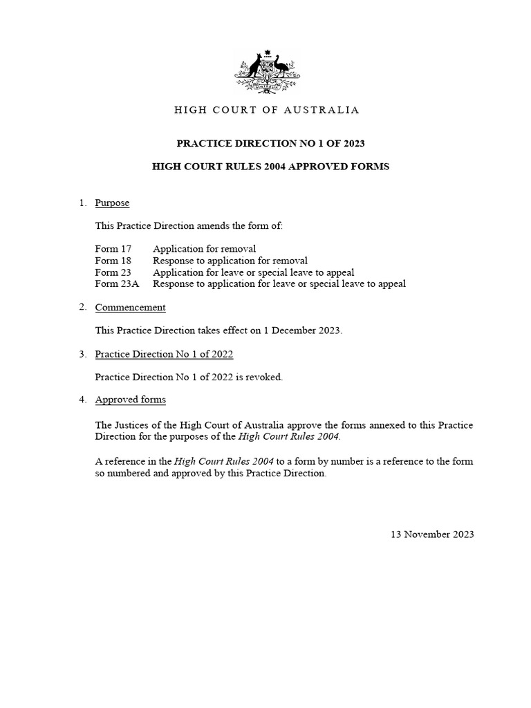 Consolidated Practice Direction No 1 of 2023 | PDF | Writ | Subpoena