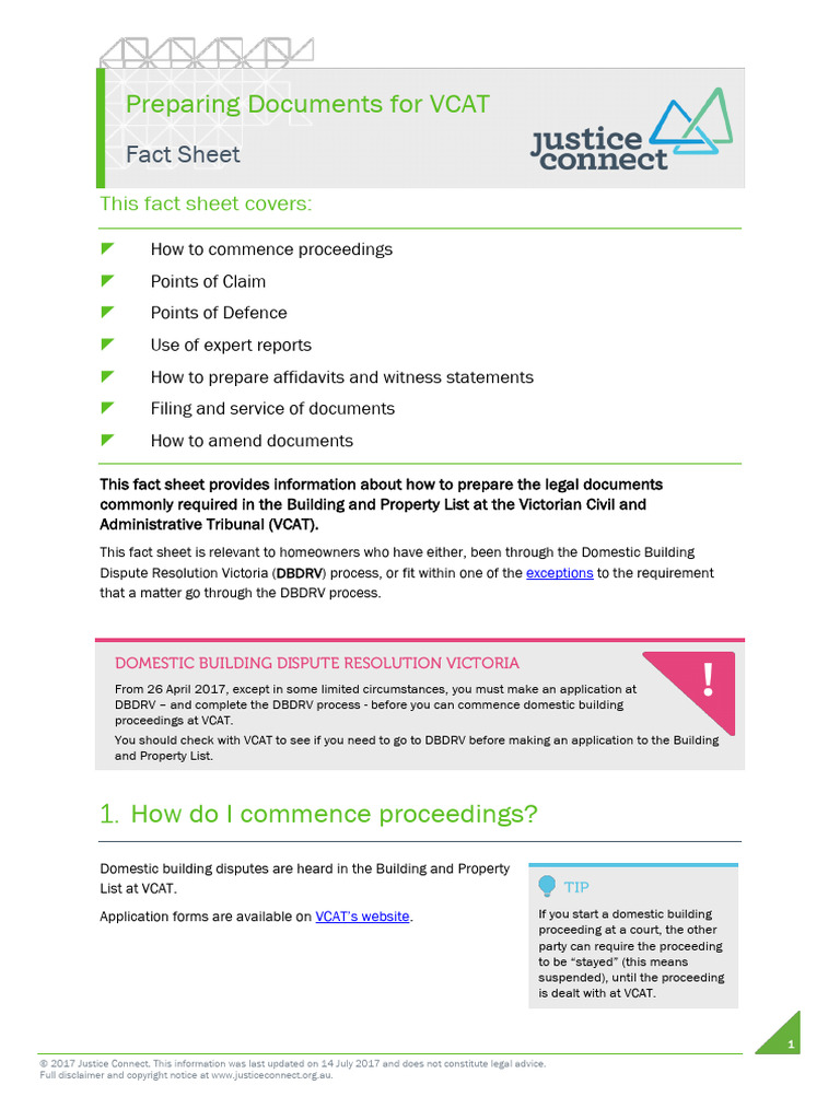 Preparing VCAT Documents v1.2 | PDF | Affidavit | Summons