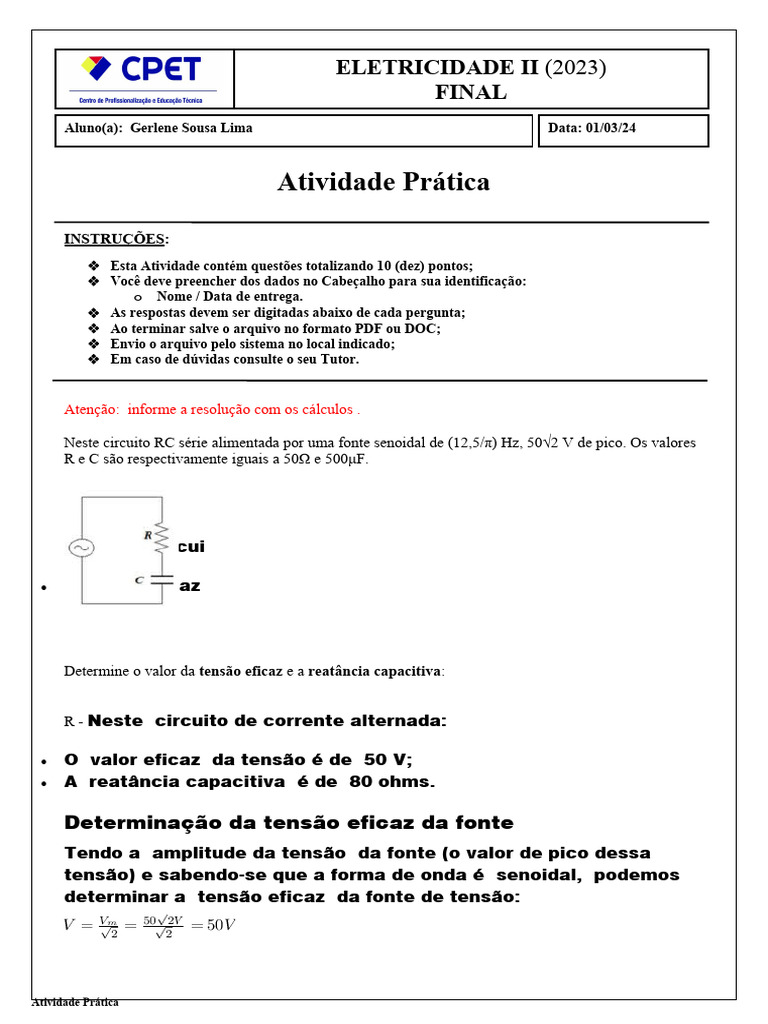 Atividade Pratica Final - Eletricidade | PDF
