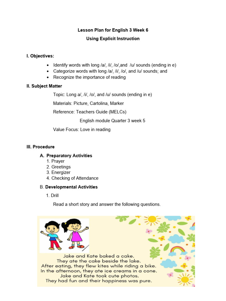 English 3 Lesson Plan: Long Vowel Sounds | PDF | Lesson Plan | Linguistics