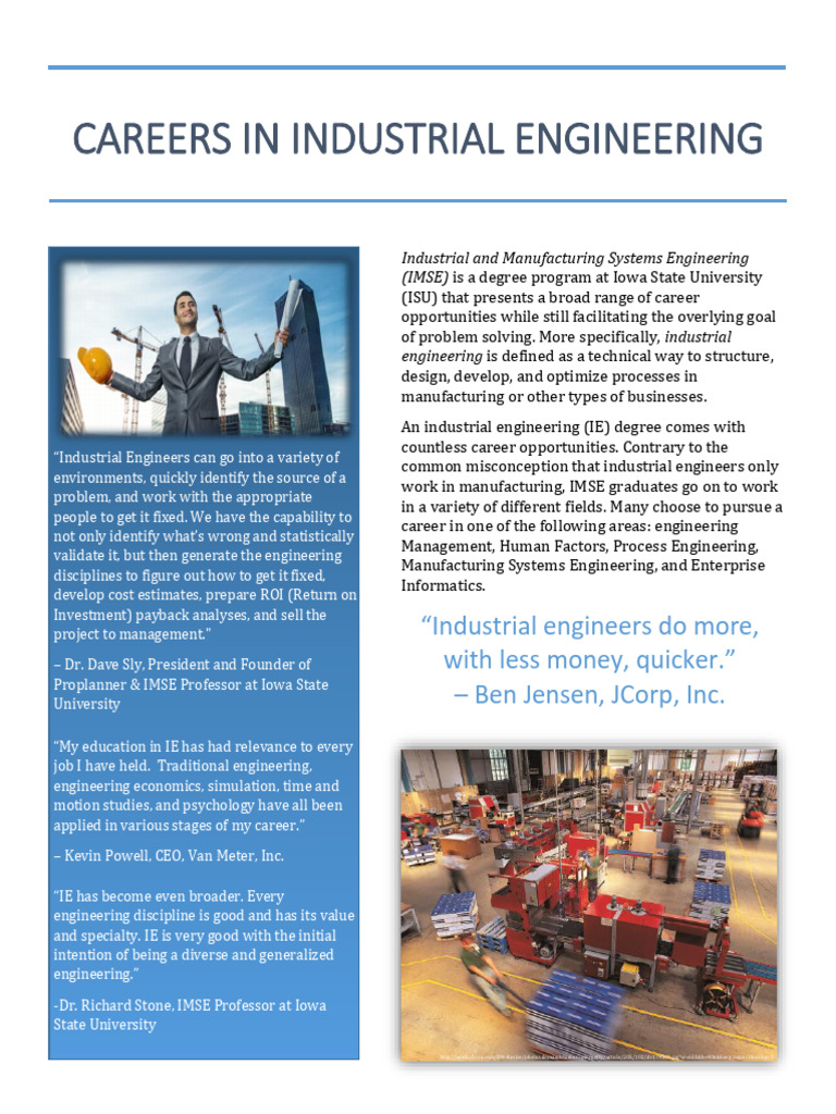 Careers in Industrial Engineering | PDF | Industrial Engineering | Human Factors And Ergonomics