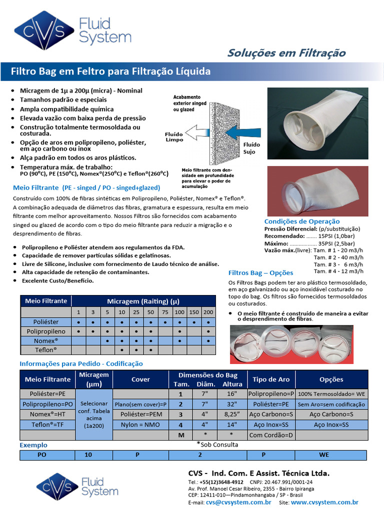 Data Sheet Filtro Bag Pe Po HT TF Feltro | PDF | Filtragem | Materiais