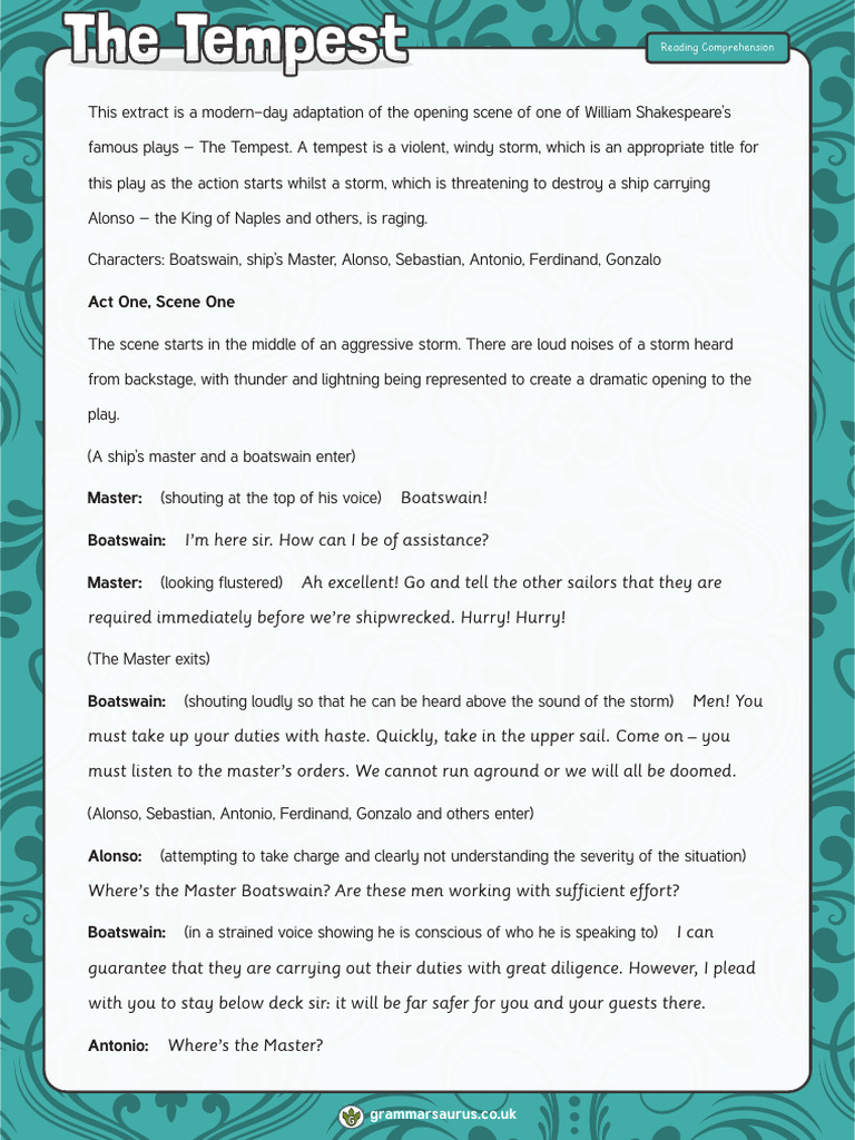 The Tempest Reading Comprehension | PDF