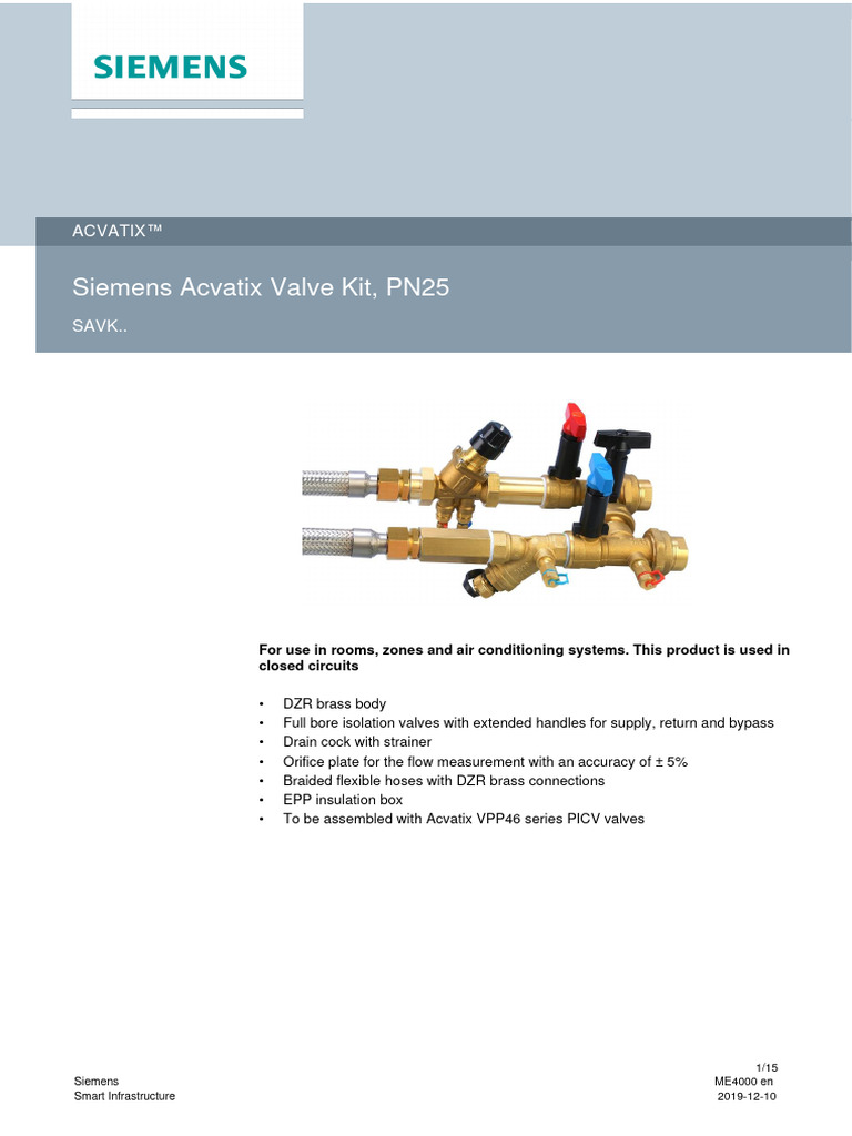 Valve Kit Data Sheet | PDF | Valve | Pressure Measurement