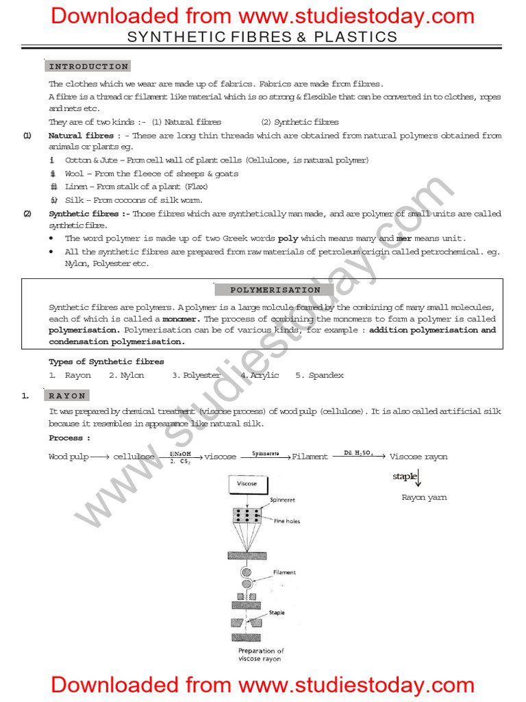CBSE Class 8 Science Synthetic Fibres and Plastics Chapter Notes | PDF