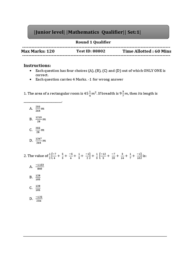 Junior Mathematics Olympiad Qualifier Test | PDF | Interest | Retail
