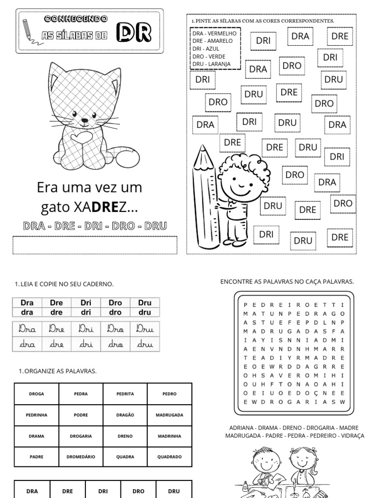 Atividades com sílabas DRA, DRE, DRI, DRO, DRU | PDF