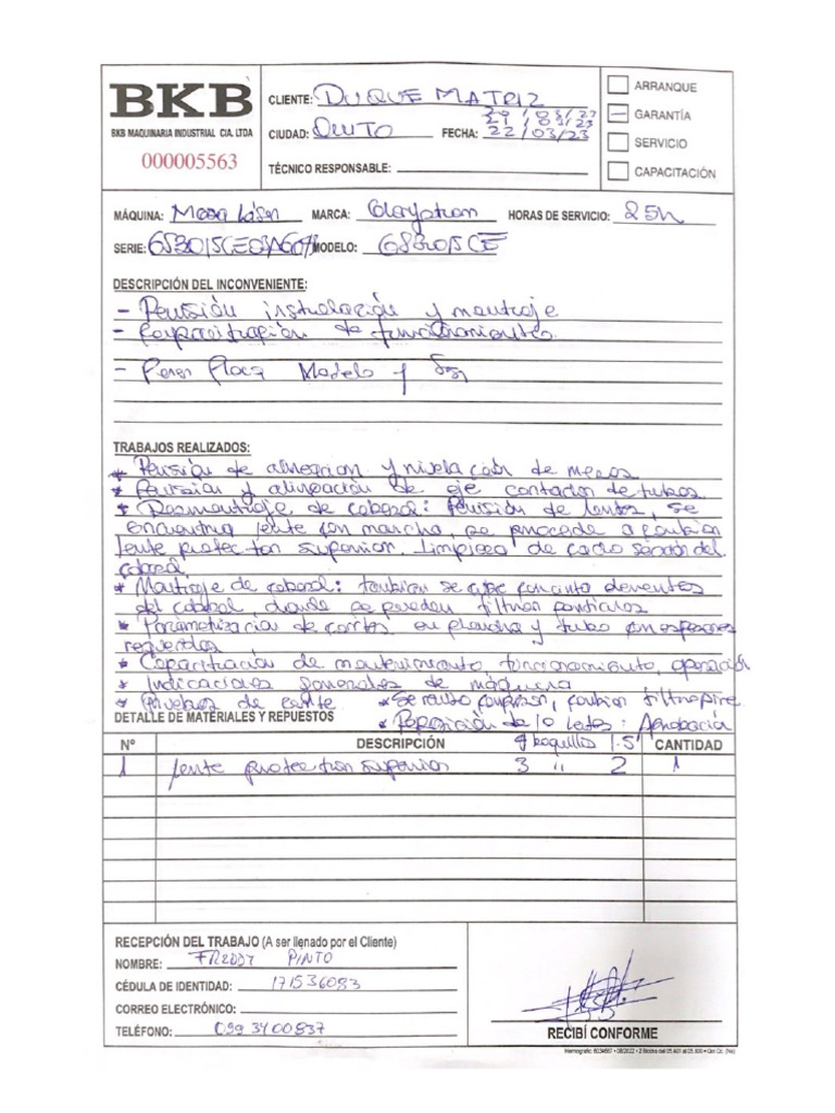 Informe Mantenimiento Glorytar BKB-1 | PDF