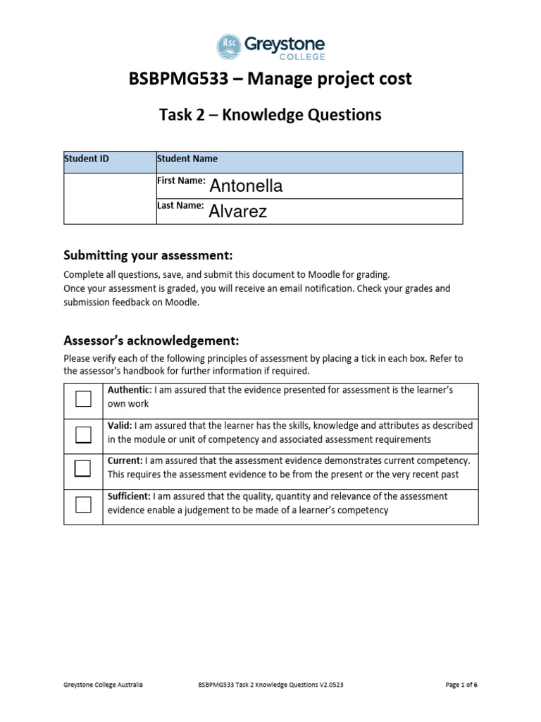BSBPMG533 Task 2 Knowledge Questions V2.0523 | PDF | Business