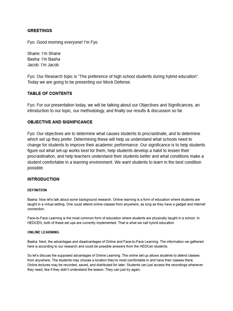 Mock Defense Script | PDF | Educational Technology | Procrastination