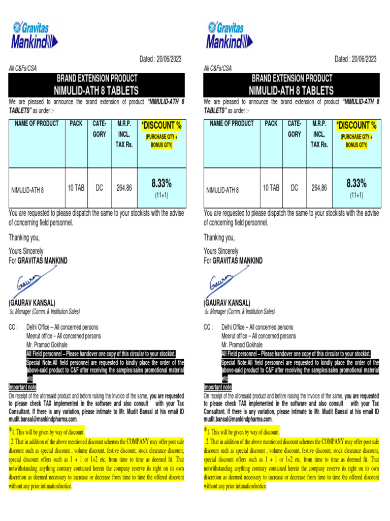 Circular For Brand Extension Product (Nimulid-Ath 8 Tablets) | Download ...