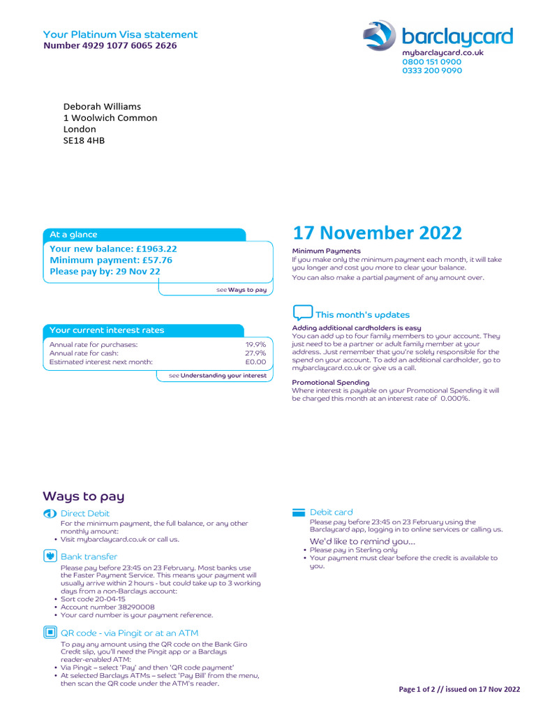 Barclays Platinum Visa Statement Guide | PDF | Credit Card | Debit Card
