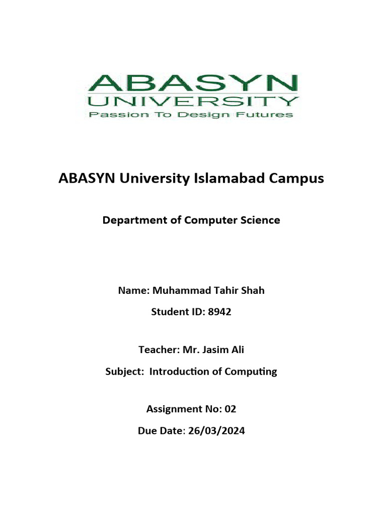 Introduction of Computing Assignment 2 | PDF | Central Processing Unit | Multi Core Processor