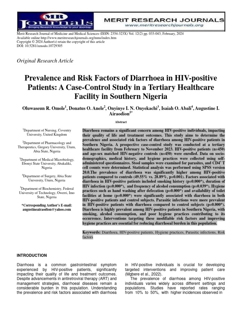 Prevalence and Risk Factors of Diarrhoea in HIV-positive | PDF | Hiv ...
