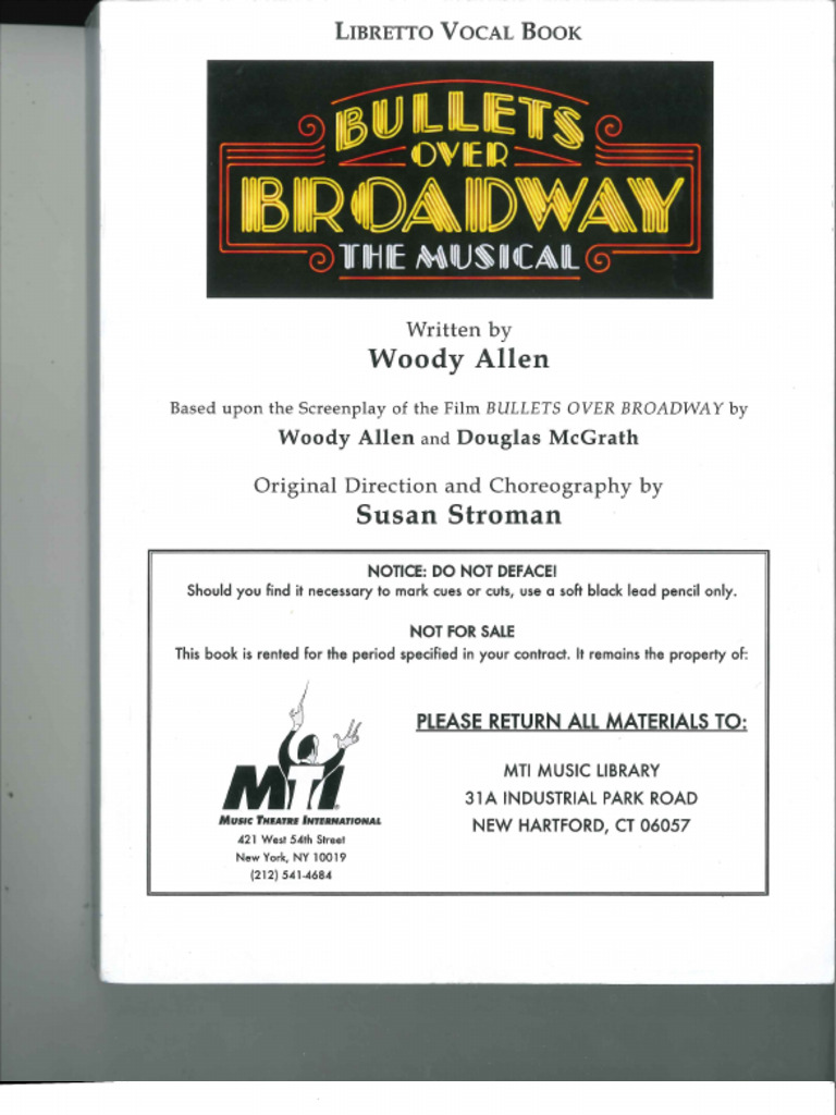Bullets Over Broadway The Musical | PDF