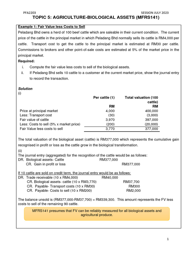 Example of Biological Assets-Agricultural | PDF | Fair Value | Prices