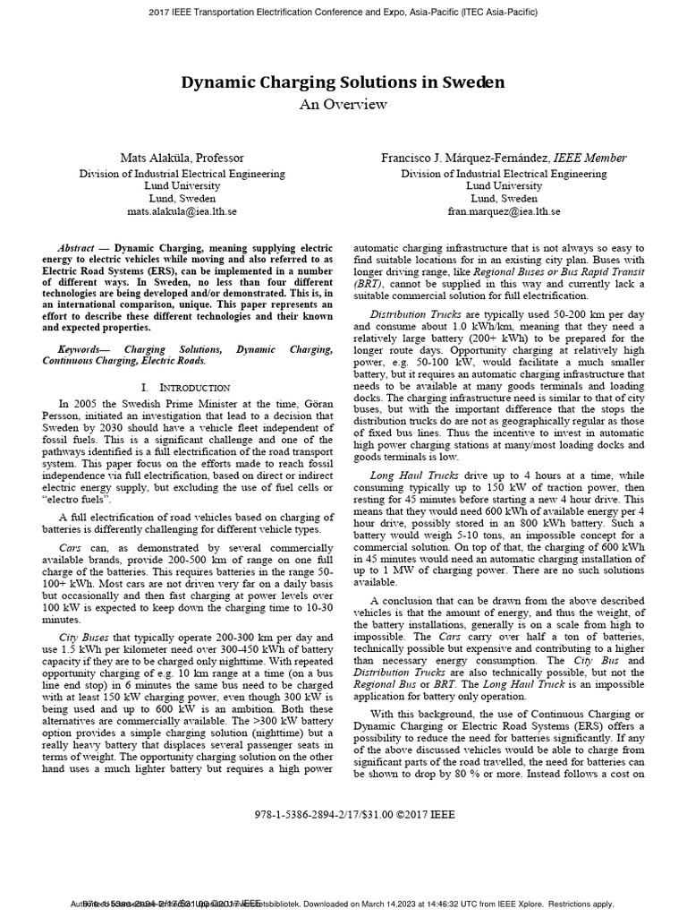 13 Dynamic Charging Solutions in Sweden An Overview | PDF | Electric ...