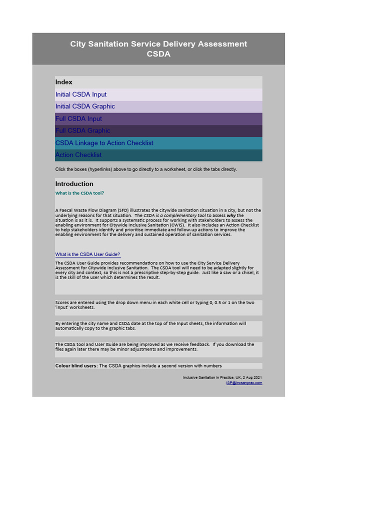 CSDA CWIS Tool | PDF | Sanitation | Sewage Treatment