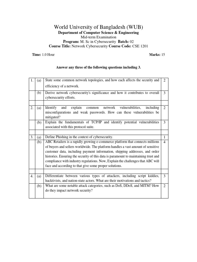 CSE 1201 Mid Term Question | PDF CSE 1201 Mid Term Question | PDF