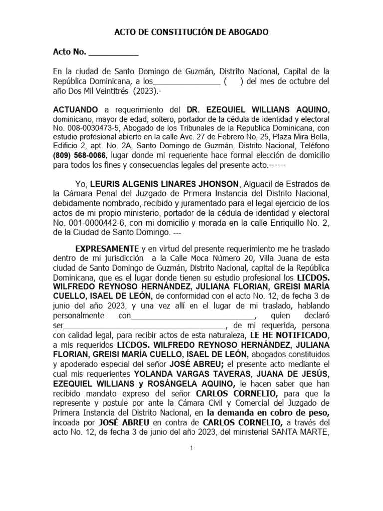Modelo De Constitucion De Abogado Hernan Leyba Pdf República