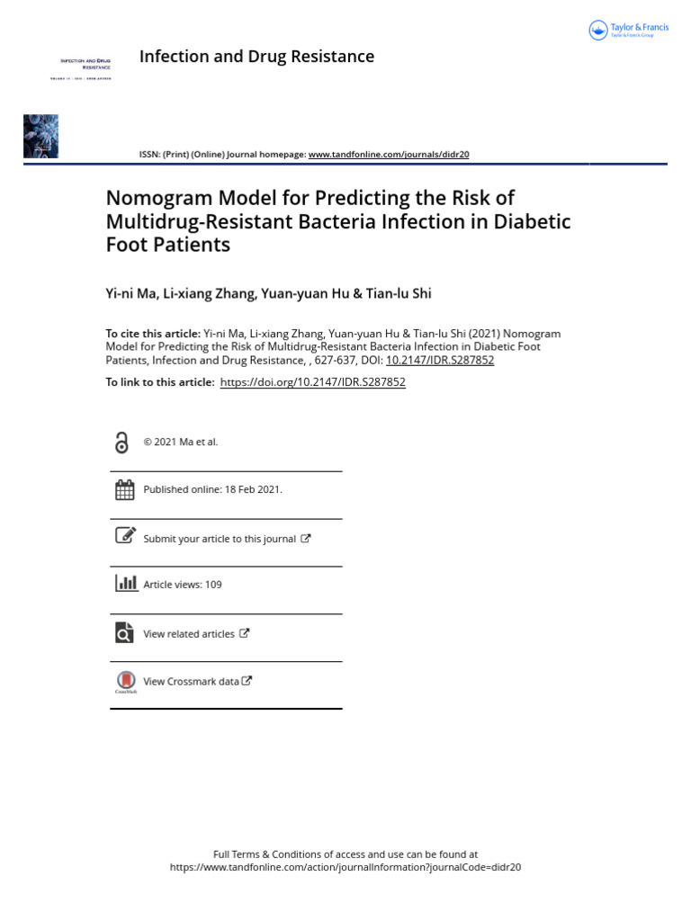 Nomogram Model For Predicting The Risk of Multidrug-Resistant Bacteria Infection in Diabetic ...