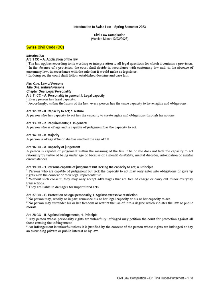 2023 Civil+Law+Compilation Introduction+to+Swiss+Law Corr-2 | PDF ...