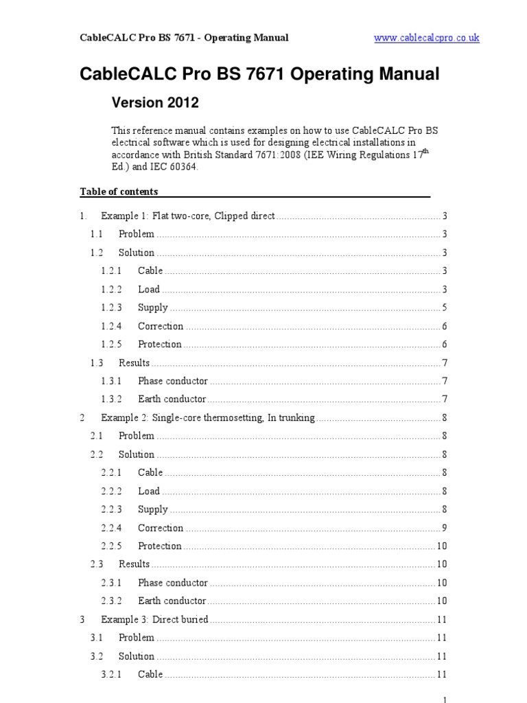 CableCALC BS 7671 Operating Manual | PDF | Fuse (Electrical) | Cable