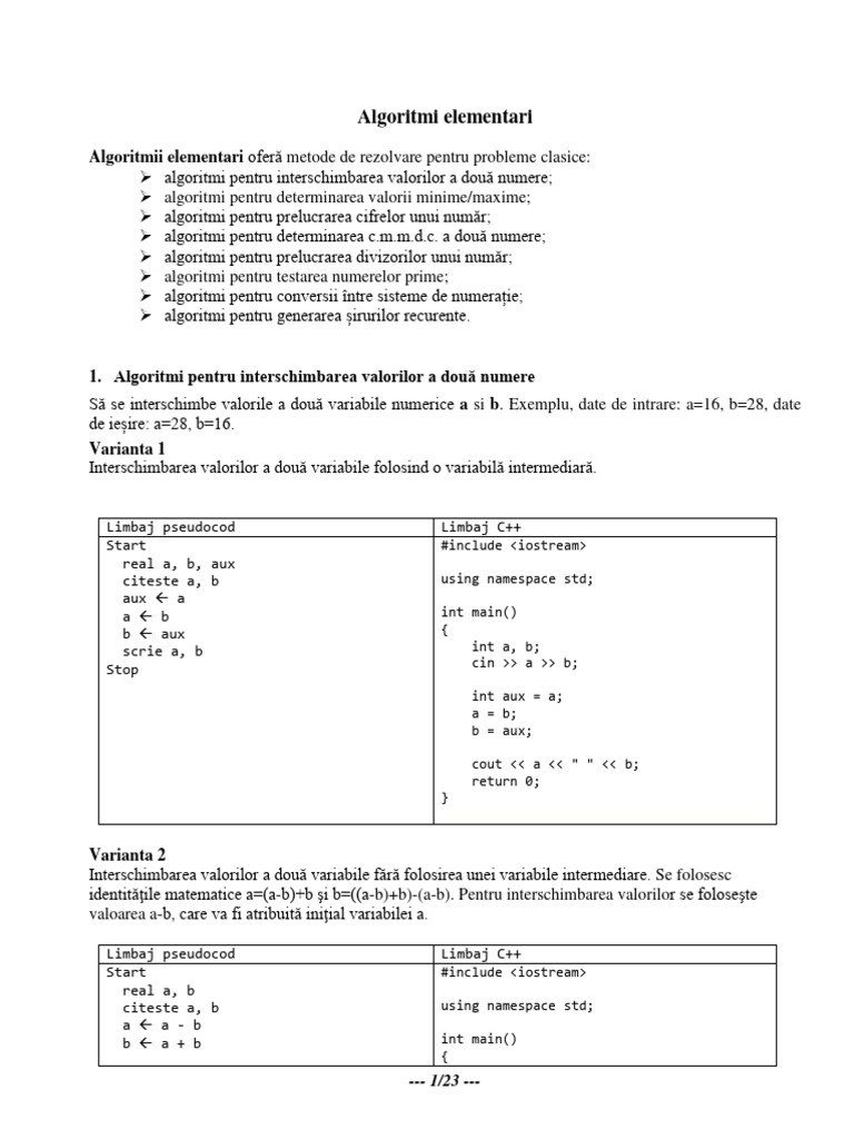 Fisa Algoritmi Elementari | PDF