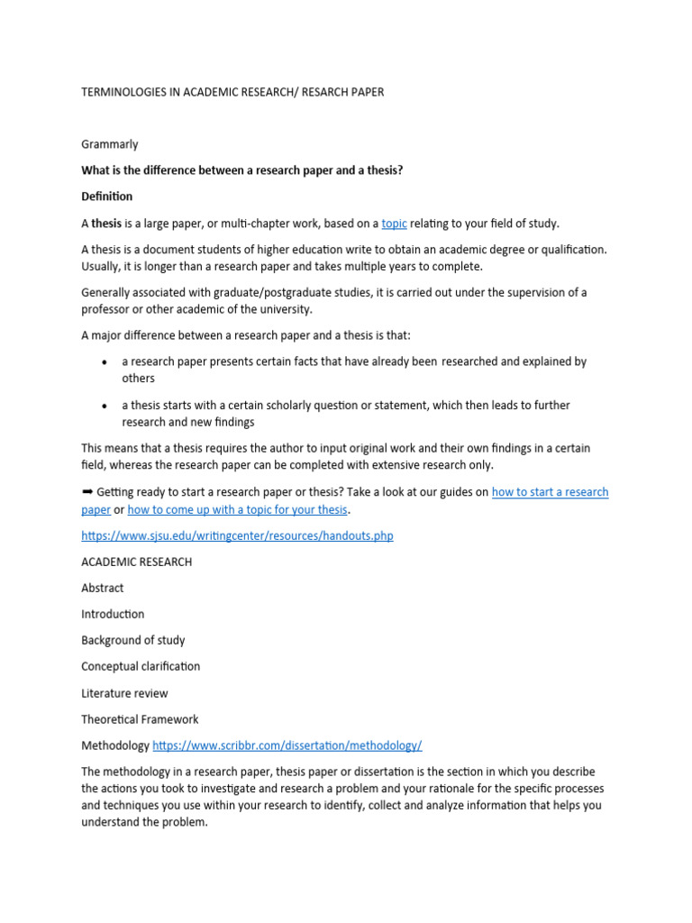 Terminologies in Academic Research.. | PDF | Thesis | Methodology