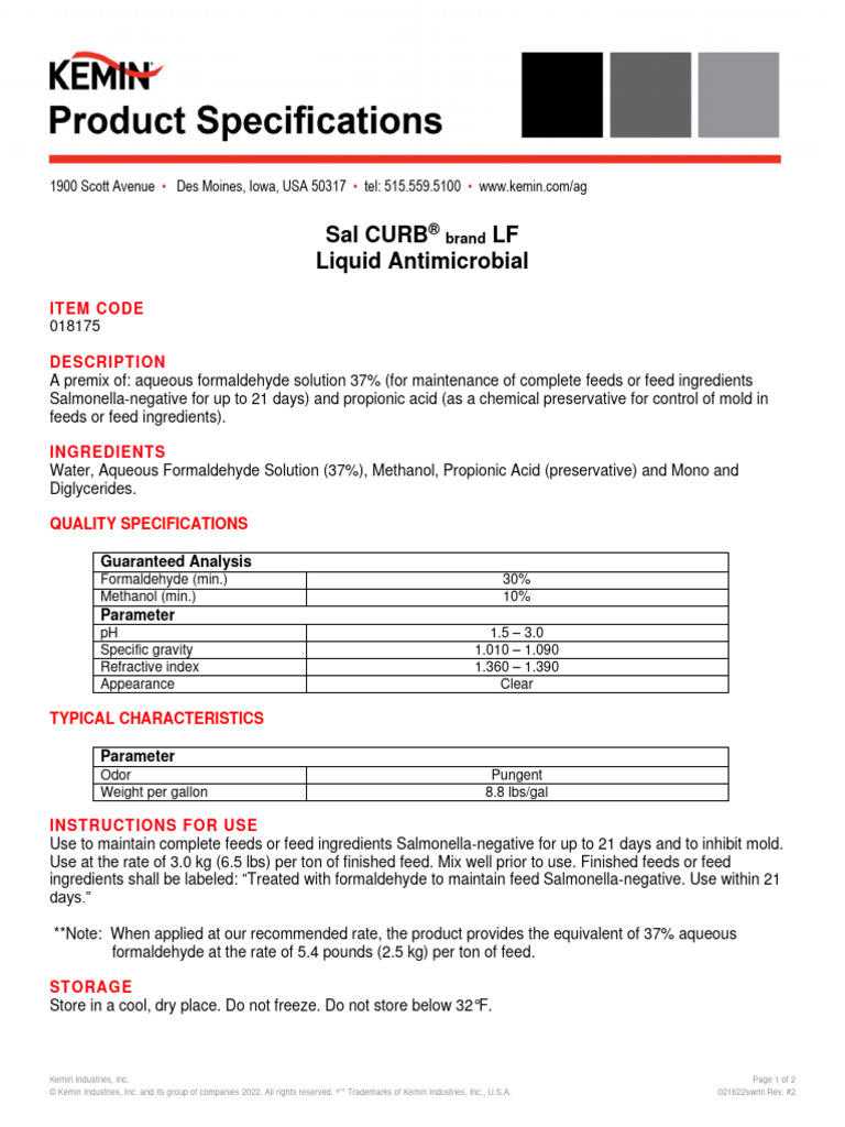 Sal CURB LF Liquid (U.S.) - English - 02 | PDF | Formaldehyde ...