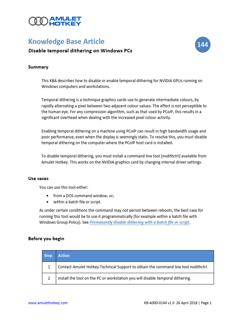 KBA 144 Disable Temporal Dithering on Windows May 2018 | PDF | Command ...