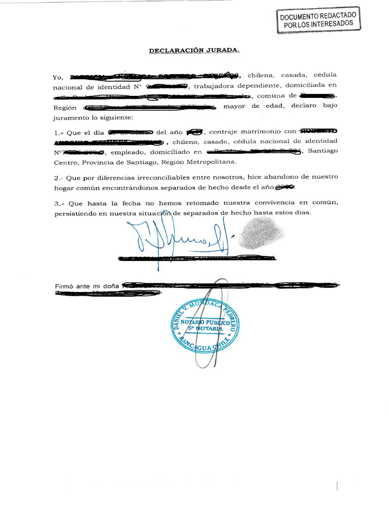 Declaración Jurada Divorcio MA | PDF Declaración Jurada Divorcio MA | PDF