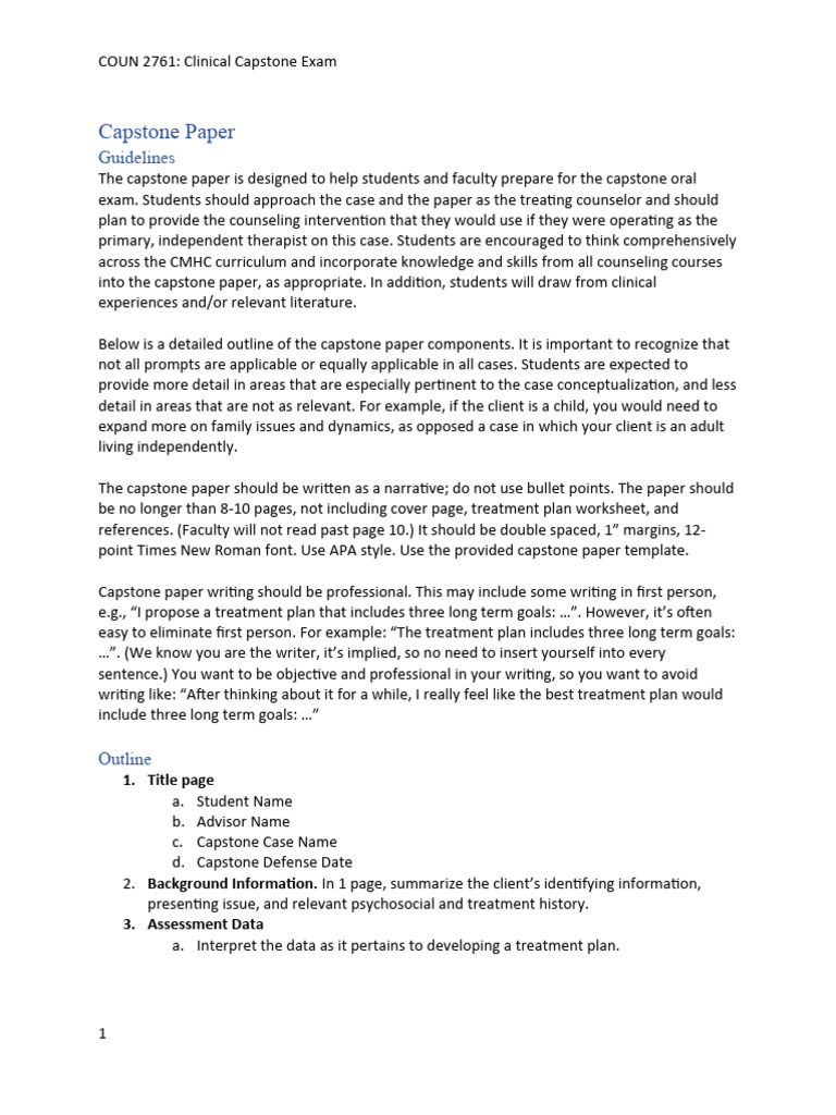 04 Capstone Paper Guidelines - FINAL | PDF | Medical Diagnosis | Counseling Psychology