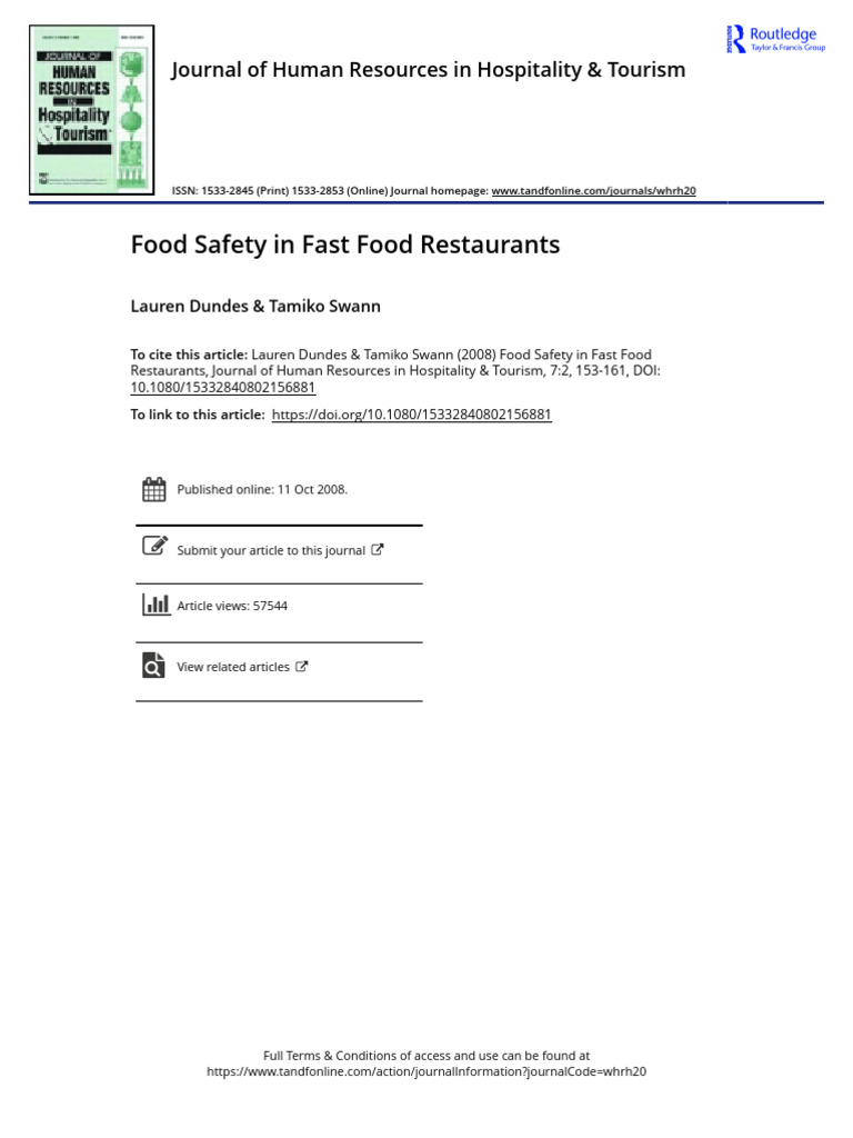 Food Safety in Fast Food Restaurants | PDF | Food Safety | Employment
