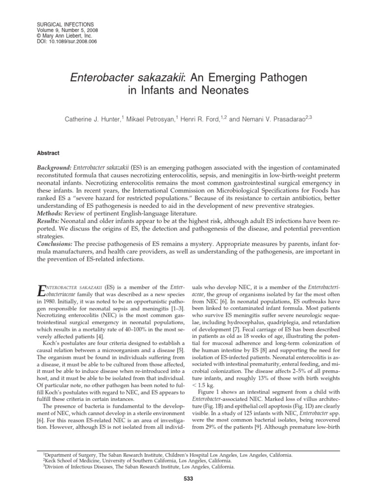 Enterobacter Sakazakii | Download Free PDF | Neonatal Intensive Care Unit | Infection