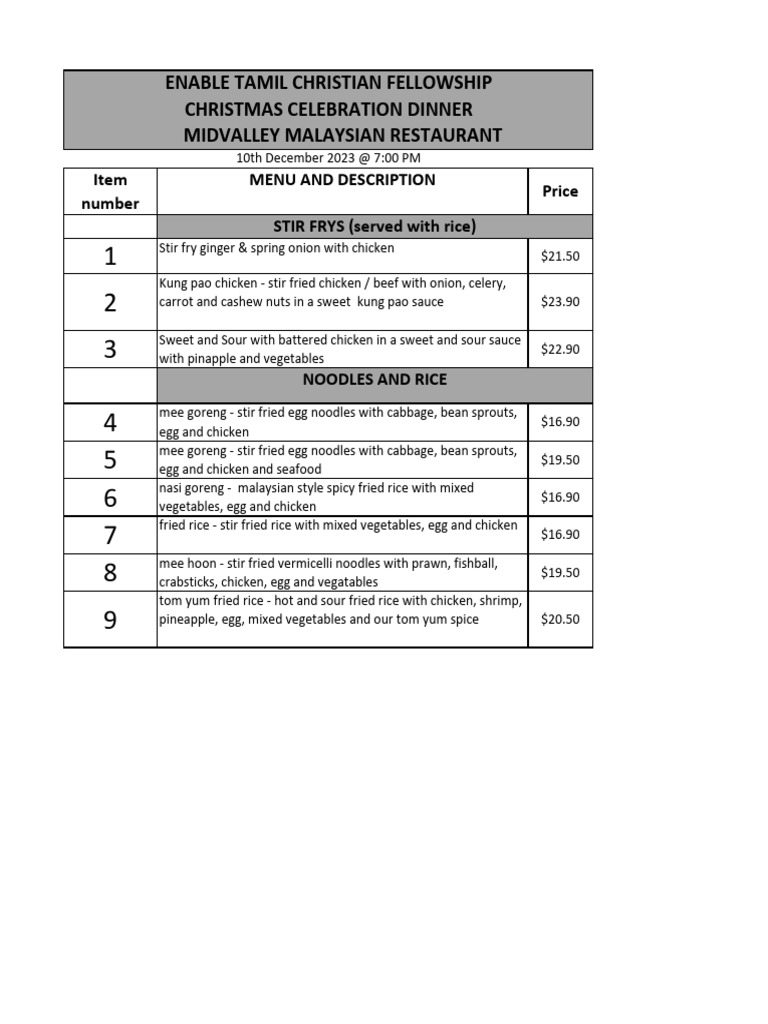 Mid Valley Malaysian Restaurant Menu | PDF | Curry | Foods