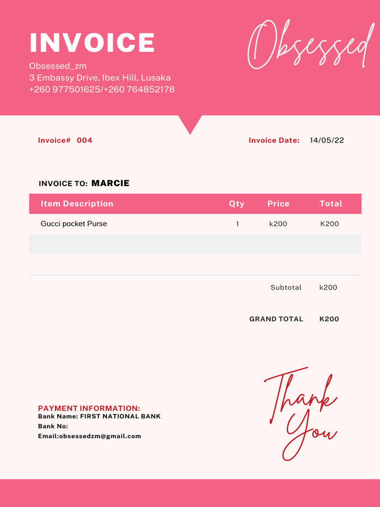 Invoice for Gucci Pocket Purse | PDF
