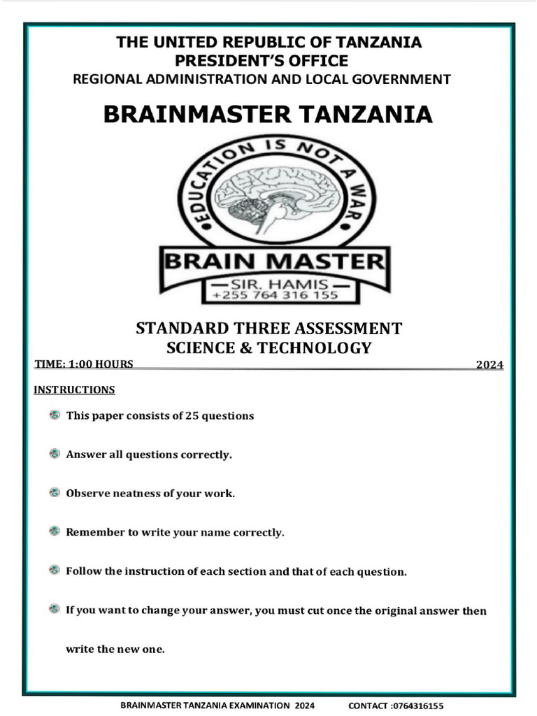 Brainmaster Tanzania Scie G3 Midterm Examination 2023 | PDF