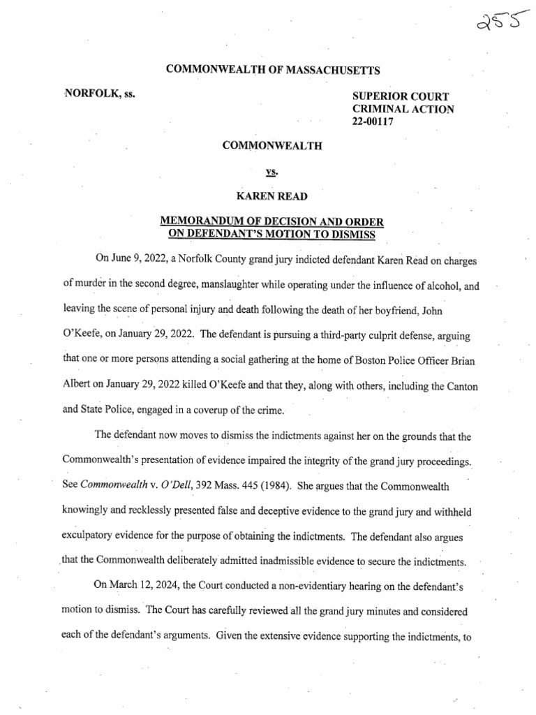 Judge Cannone Denial On Karen Read Motion To Dismiss | PDF