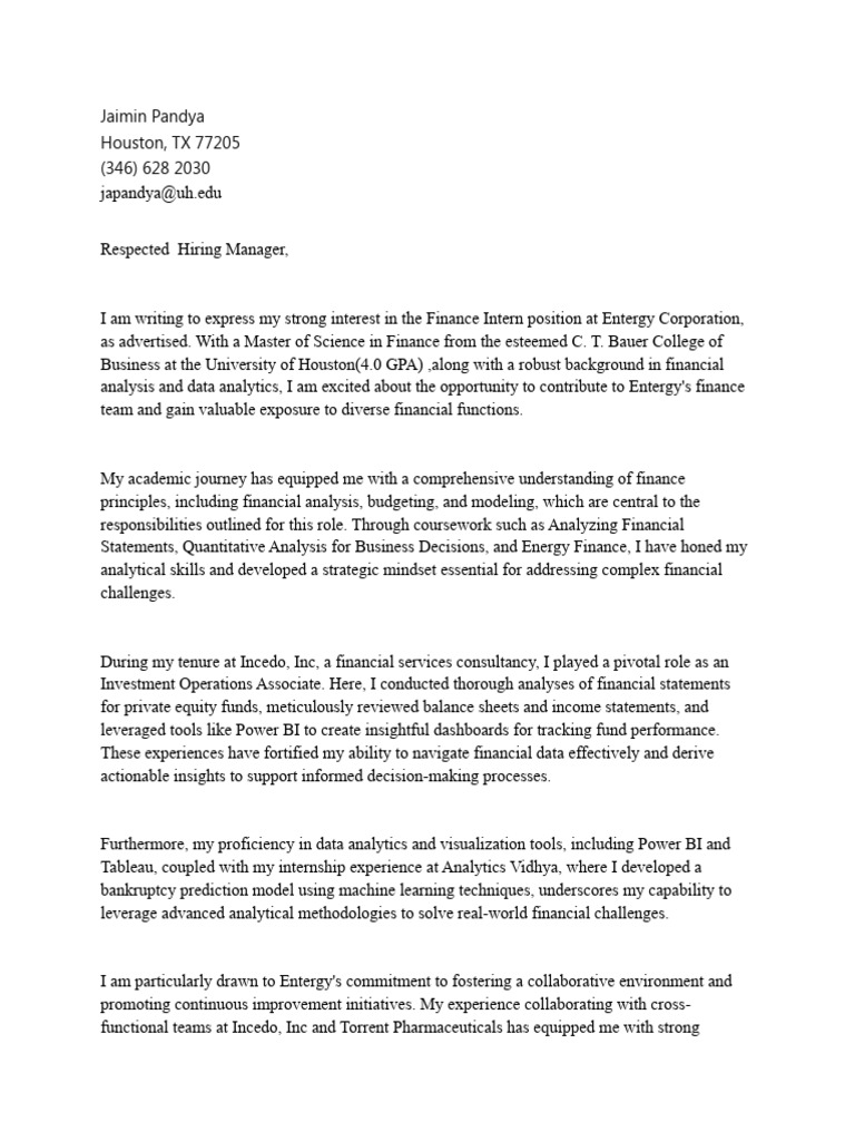 Jaimin Pandya Cover Letter Entergy | PDF